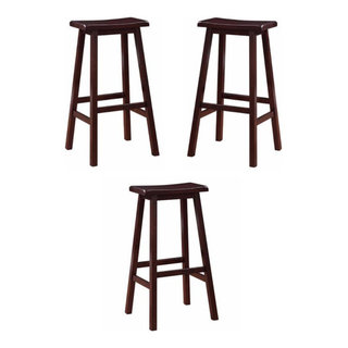 Home Square 29" Wooden Saddle Stool with Slanted Legs in Brown - Set of ...
