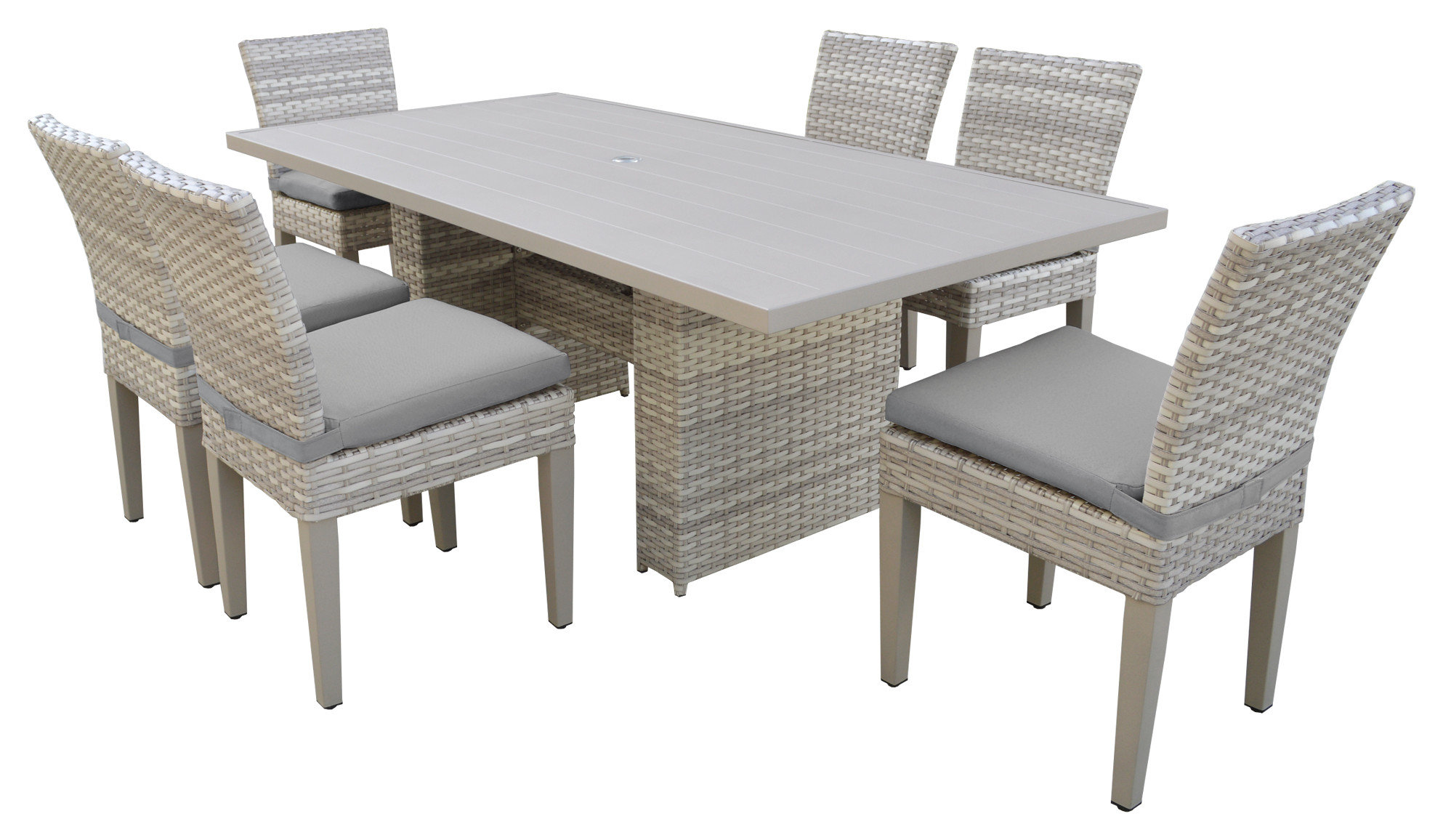 Fairmont Rectangular Outdoor Patio Dining Table with 6 Armless Chairs ...