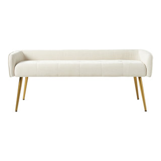 55.25"W Modern Upholstered Low Back Bench - Midcentury - Upholstered ...