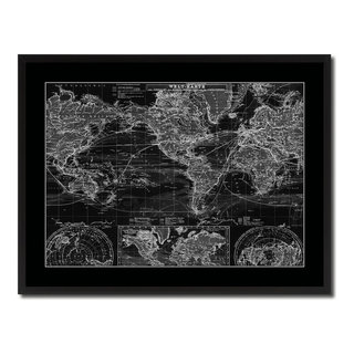 World Ocean Currents Monochrome Map Print On Canvas With Black Frame ...