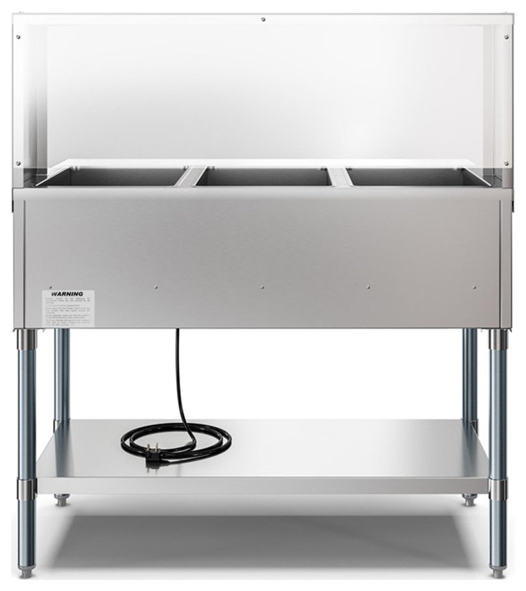 Three Pan Open Well Electric Steam Table with Undershelf and Sneeze ...