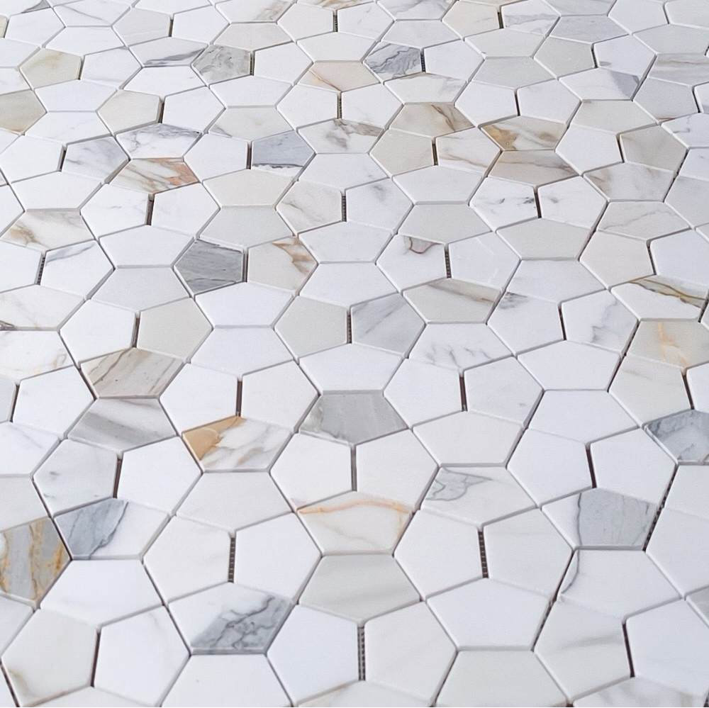 Calacatta Gold Marble Pentagon Geometric Mosaic Tile Polished, 1 sheet ...