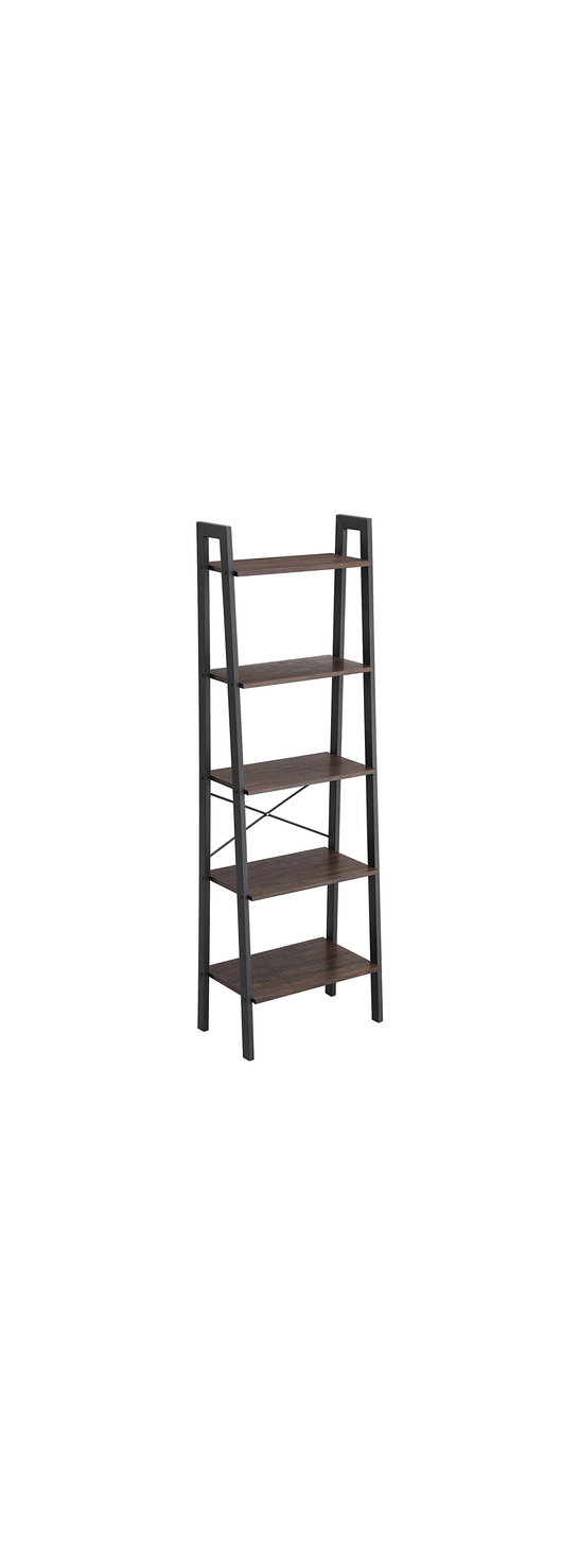 Metal Framed Ladder Style Storage Shelf with Five Wooden Shelves Brown ...