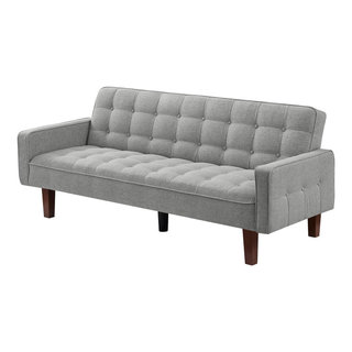 Modern Futon Sofa, Square Button Tufted Linen Seat With Track Arms ...
