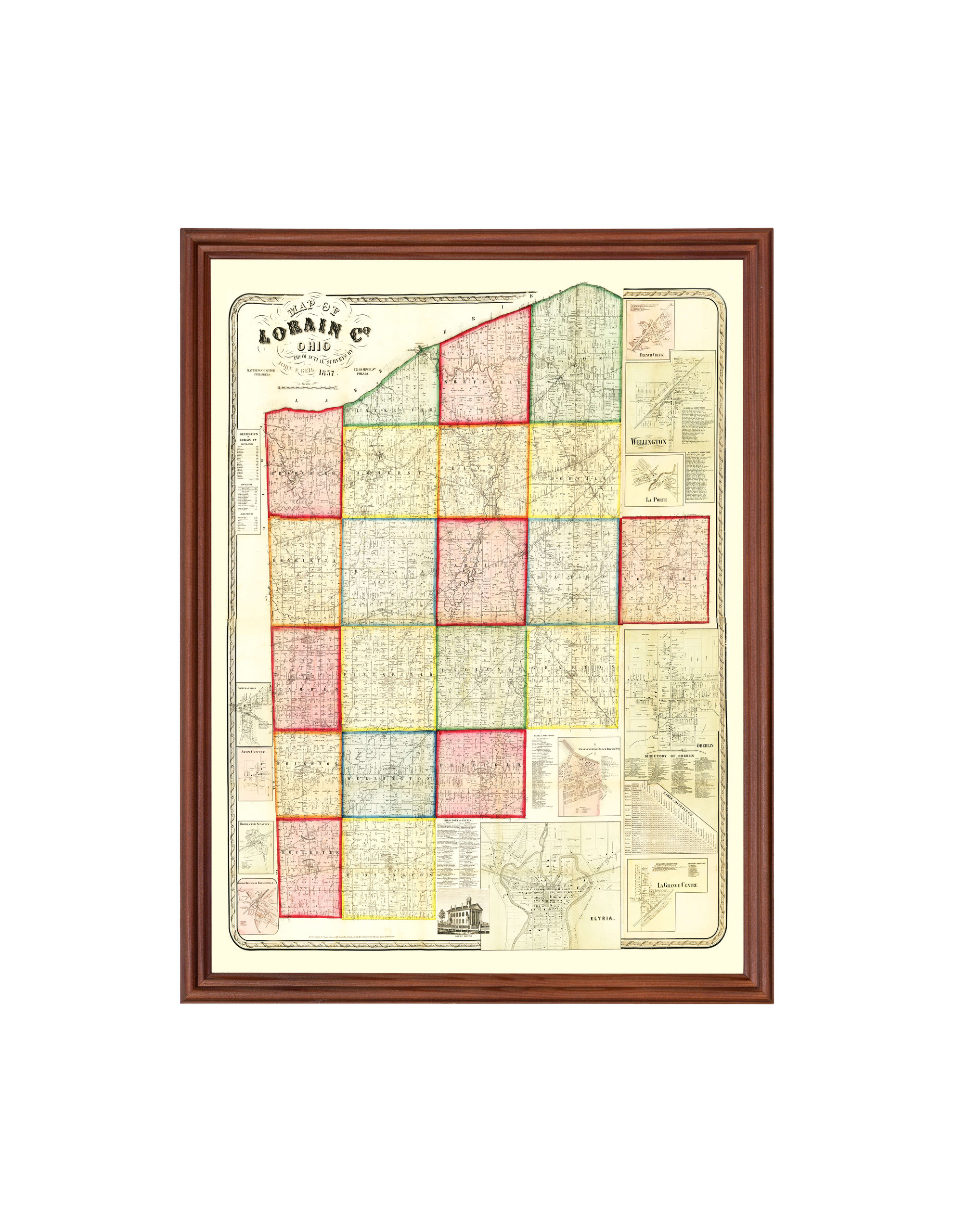 Lorain County Map Framed Art 1857, Vintage Ohio Wall Decor, 18x24 ...