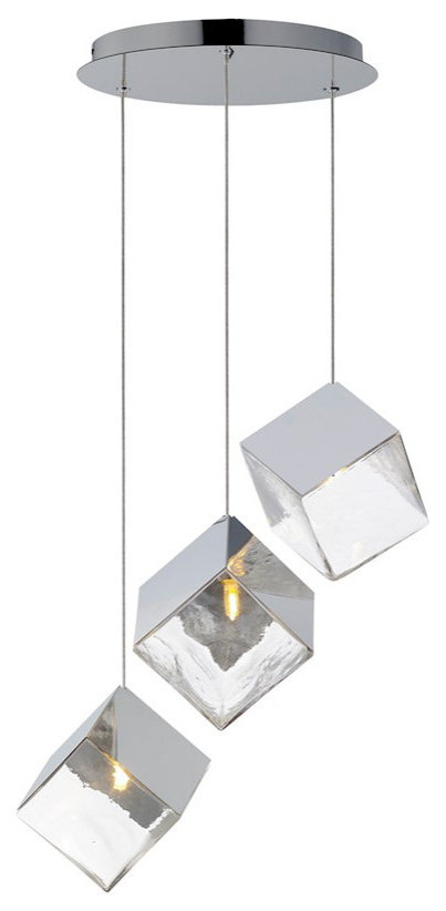 ET2 Lighting Ice Cube 3-Light Multi-Light LED Pendant, Chrome/Clear ...