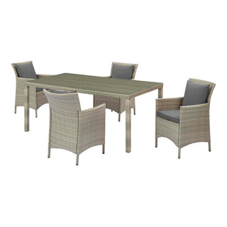Side Dining Chair and Table Set, Rattan, Wicker, Gray Beige, Outdoor ...