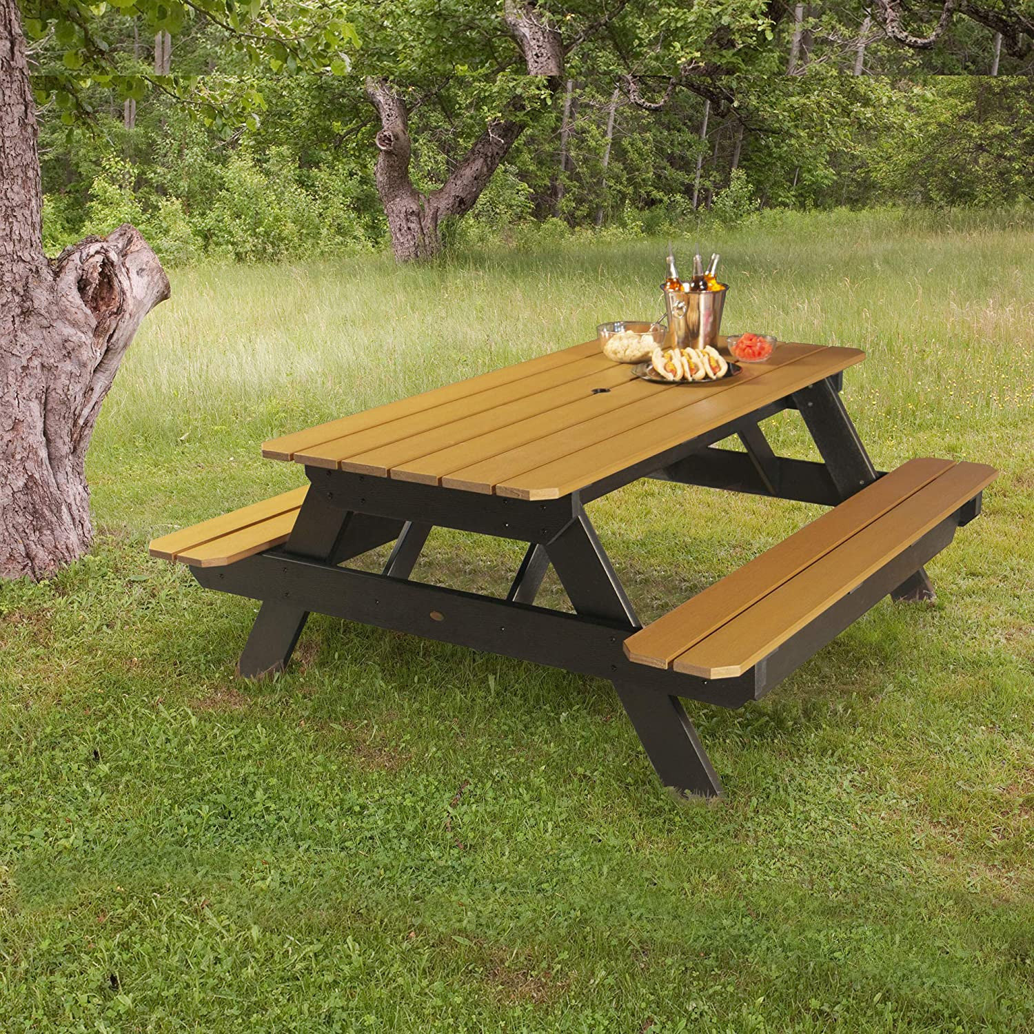 Outdoor Picnic Dining Table, Slatted Weatherproof Top & Seats ...