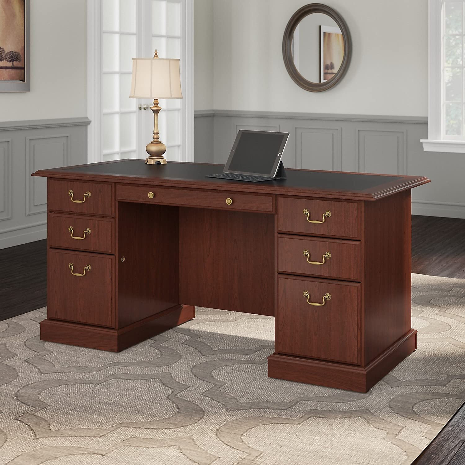 Classic Desk, Harvest Cherry Body With Black Desktop Insert and ...