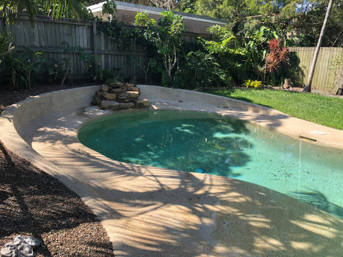 Need to upgrade this 80s pebblecrete pool with ugly waterfall | Houzz AU