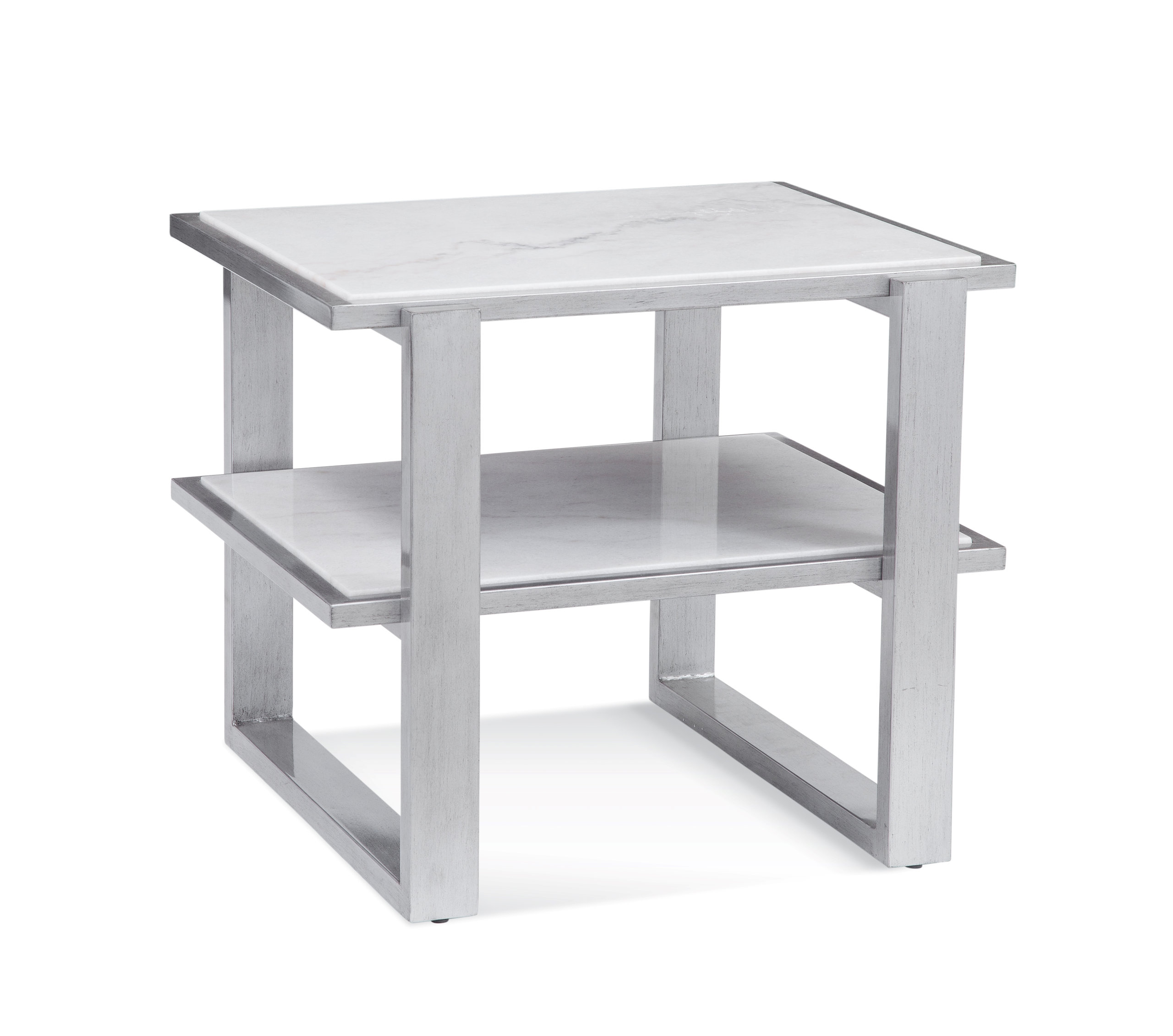 Hessle Rectangular End Table - Silver/White Marble - Contemporary ...