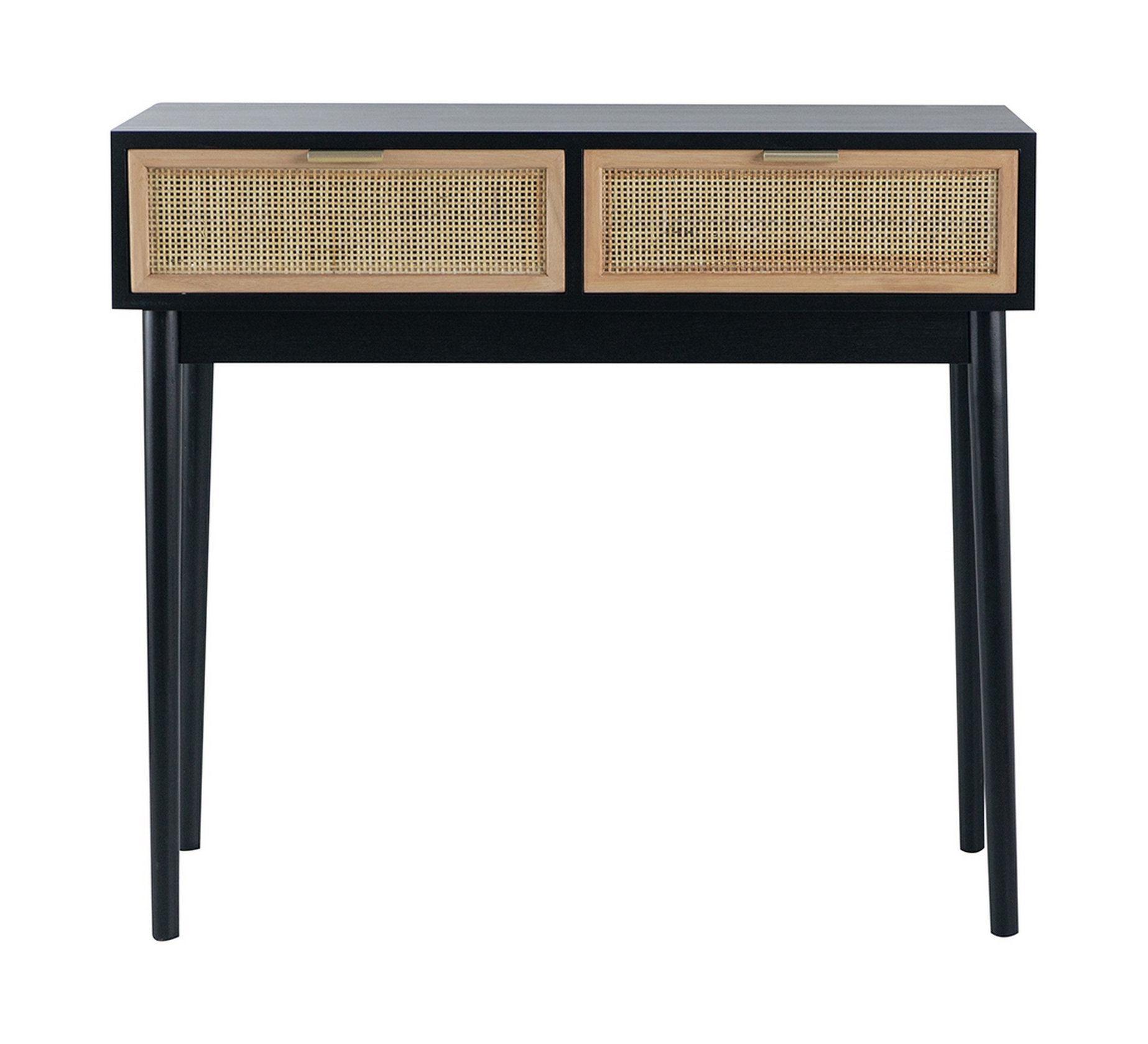 Ela 35" 2 Drawer Wood Console Table, Woven Rattan Panels, Brown, Black ...