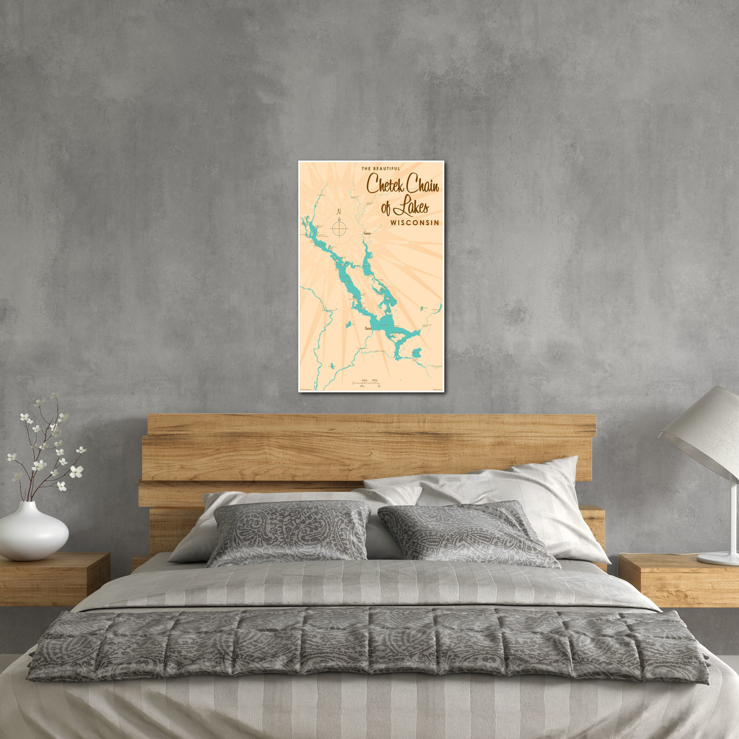 Lakebound Chetek Chain of Lakes Wisconsin Map Art Print, 24"x36 ...