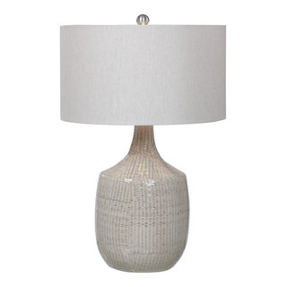 Uttermost Felipe Farmhouse Ceramic and Fabric Table Lamp in Light Gray ...