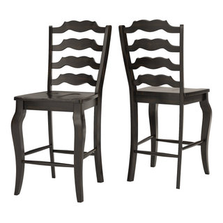 Set of 2 Counter Stool, Wooden Seat With Unique Wavy Ladder Back ...