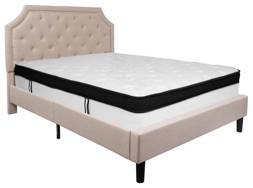 Flash Furniture Brighton Tufted Queen Platform Bed in Beige ...
