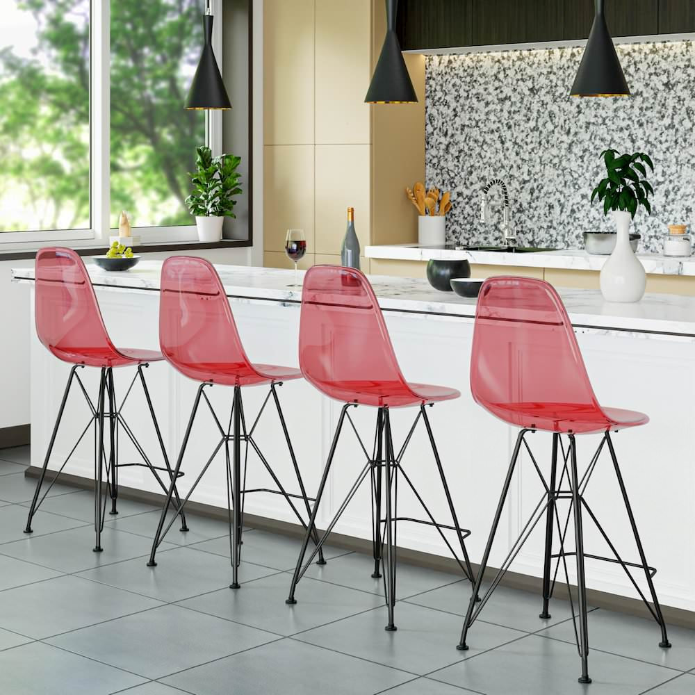 Modern Acrylic Bar stool Cresco Collection Black Base with Trans Red ...
