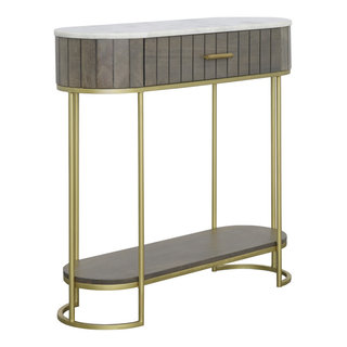 Cameron Modern Solid Mango Wood, Iron, & Marble Oval One Drawer Console ...