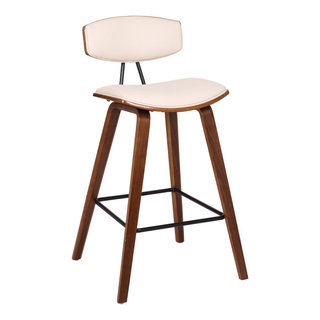 Fox 25.5" Counter Height Cream Faux Leather and Walnut Wood Bar Stool ...