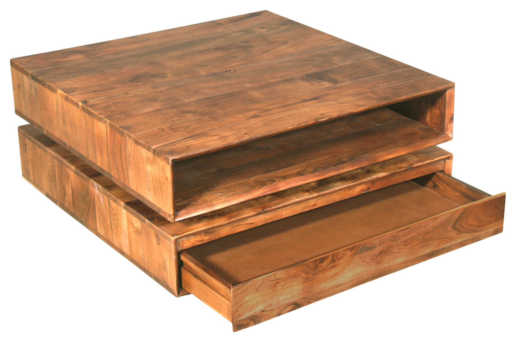 Benzara UPT-229063 Square Wood Coffee Table, Staggered Block Design ...