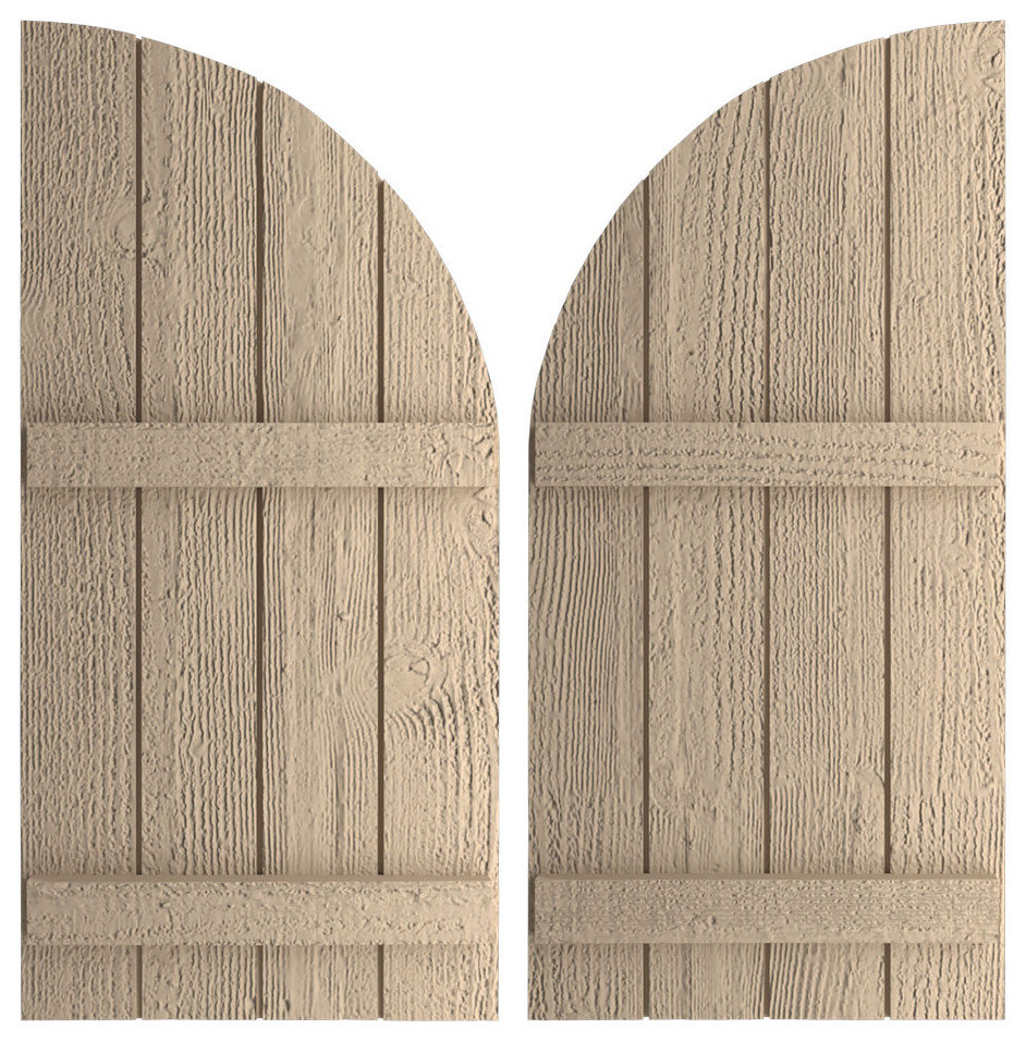11"Wx24"H Hand Hewn Joined BnB Elliptical Top Faux Wood Shutters, 22"W ...