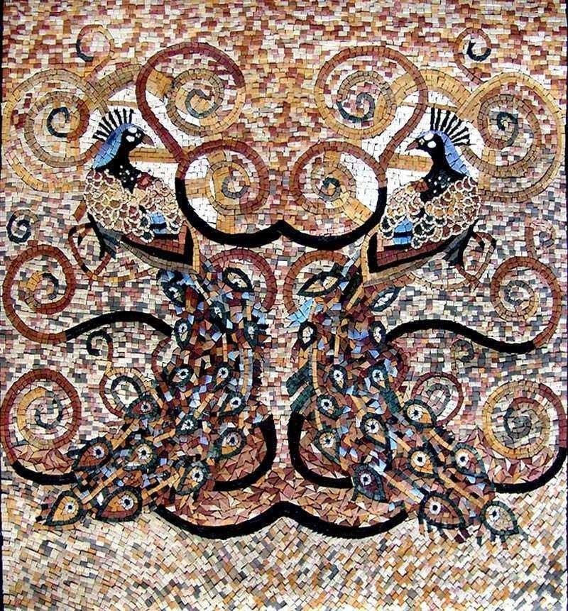 Marble Mosaic Designs, Peafowls, 63" x 63" - Mediterranean - Tile ...