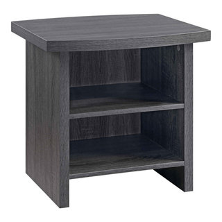 Square Wooden End Table with 2 Open Shelves and Side Panel Support ...