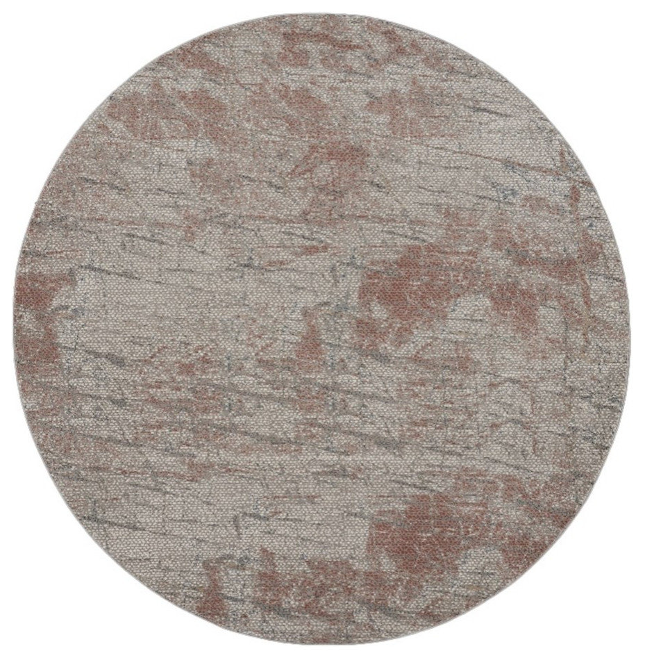 Nourison Rustic Textures 94" Round Fabric Indoor Rug in Light Gray/Rust ...