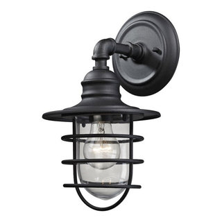 Coastal Style One Light Outdoor Caged Wall Lantern Exposed Bulb - Transitional - Beach Style ...