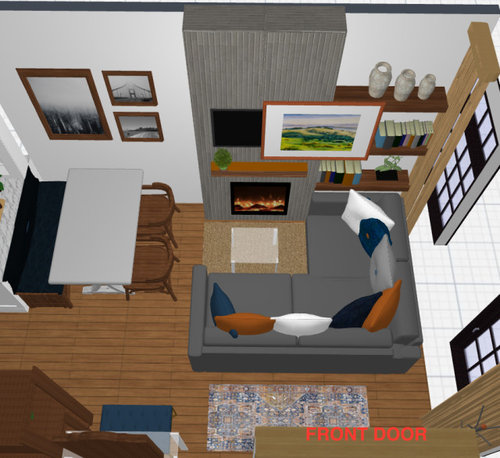 Layout for Tiny 130 sqft. Living/Dining Room