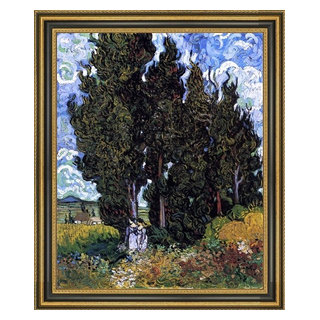 Vincent Van Gogh Cypresses with Two Women Framed Premium Canvas Print ...