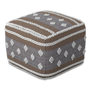 Mapleton Outdoor/Indoor Pouf, White, Beige, Gray Polystyrene Filling - Scandinavian - Floor ...