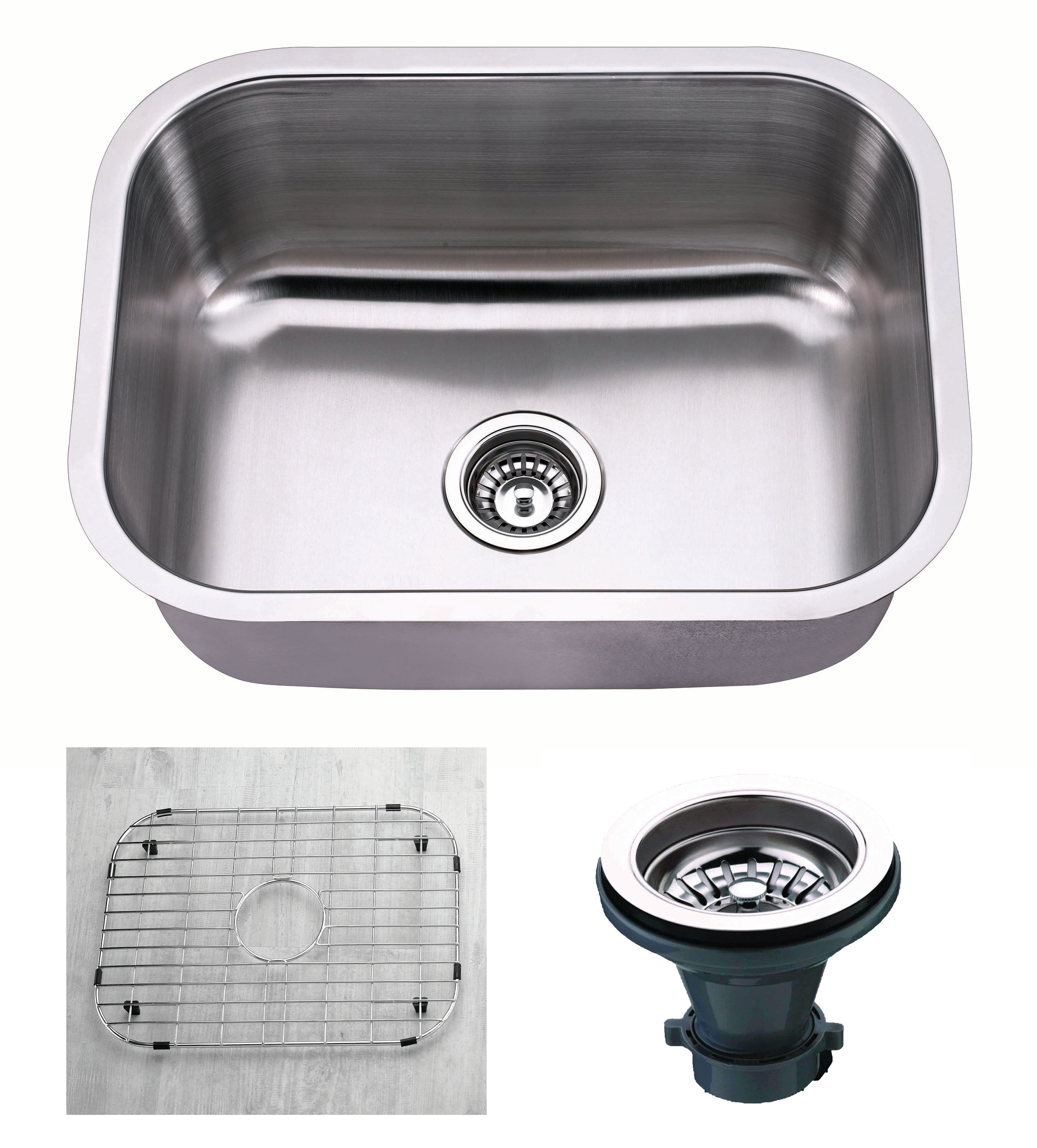 23" Undermount Single Bowl 18-gauge Stainless Steel Kitchen Sink Set ...
