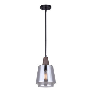 Dante 1 Light Pendant, Black/Faux Wood - Transitional - Pendant ...