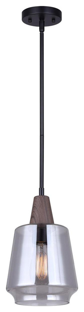 Dante 1 Light Pendant, Black/Faux Wood - Transitional - Pendant ...