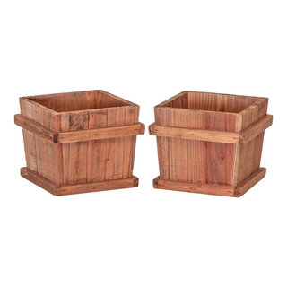 Leisure Season Chatham Square Tapered Wood Planters in Medium Brown ...