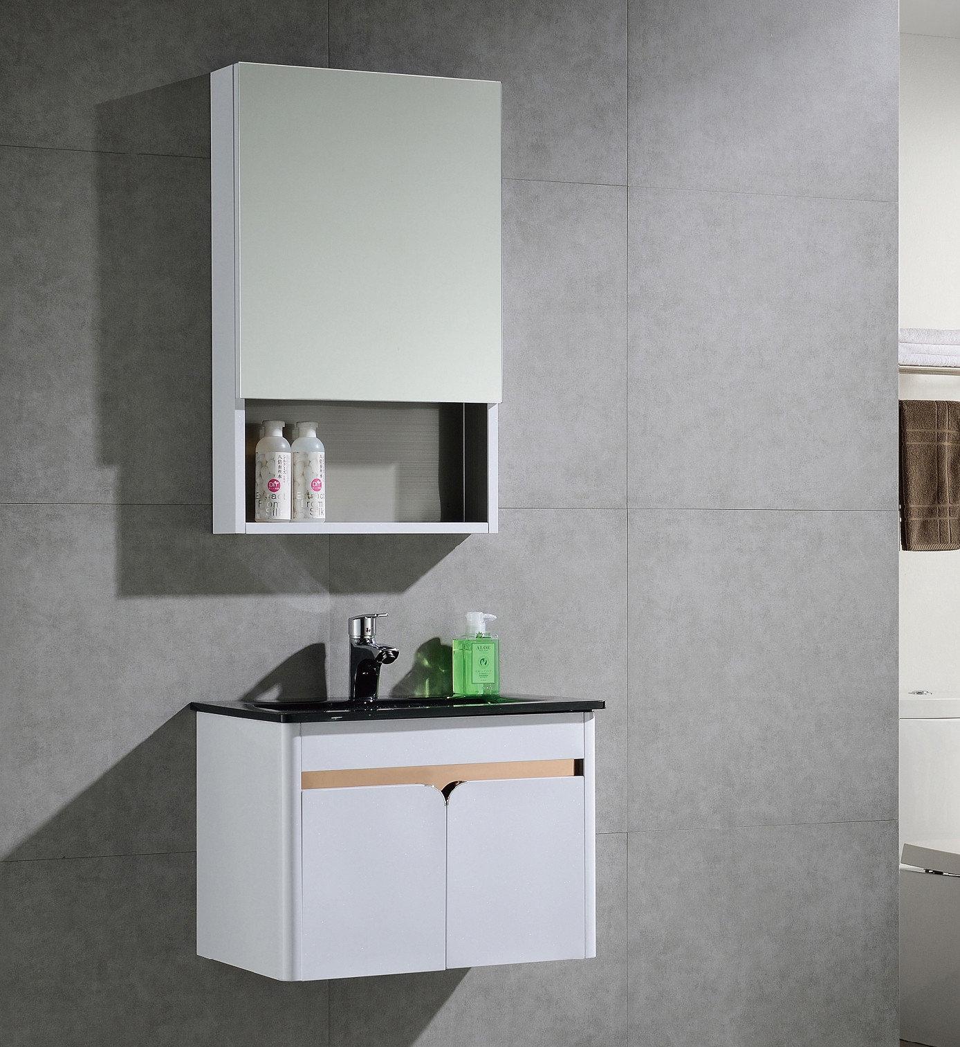 Luxurious Stainless Steel Vanity Base Combo with Glass Sink Insert ...