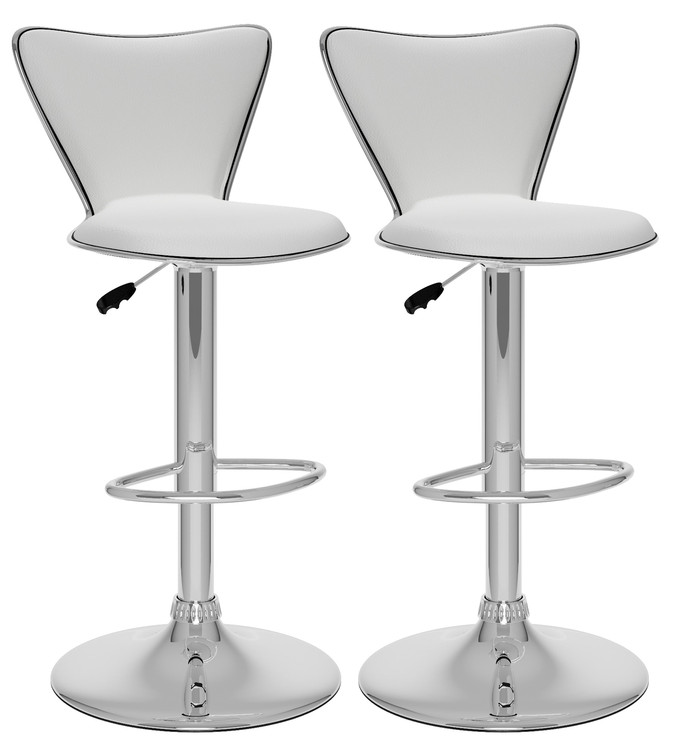 Curved Back Adjustable Bar Stools, White Leatherette, Set of 2 ...