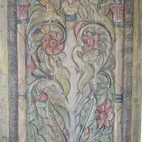Consigned Vintage Carved Panel Tree Of Life Colorful Wall Decor Sliding ...