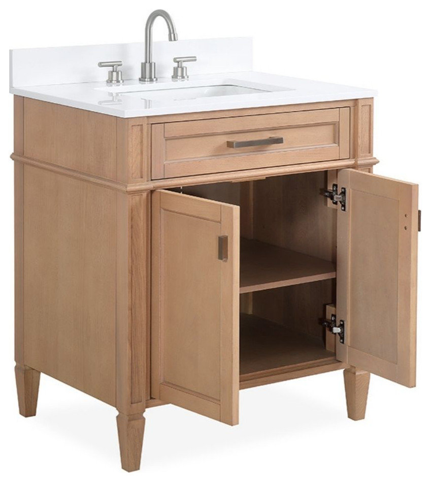 30" Durand Modern Light Oak Bathroom Sink Vanity With Stone Counter Top ...