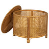 Small Bamboo and Rattan Round Accent Table, Natural - Asian - Side ...