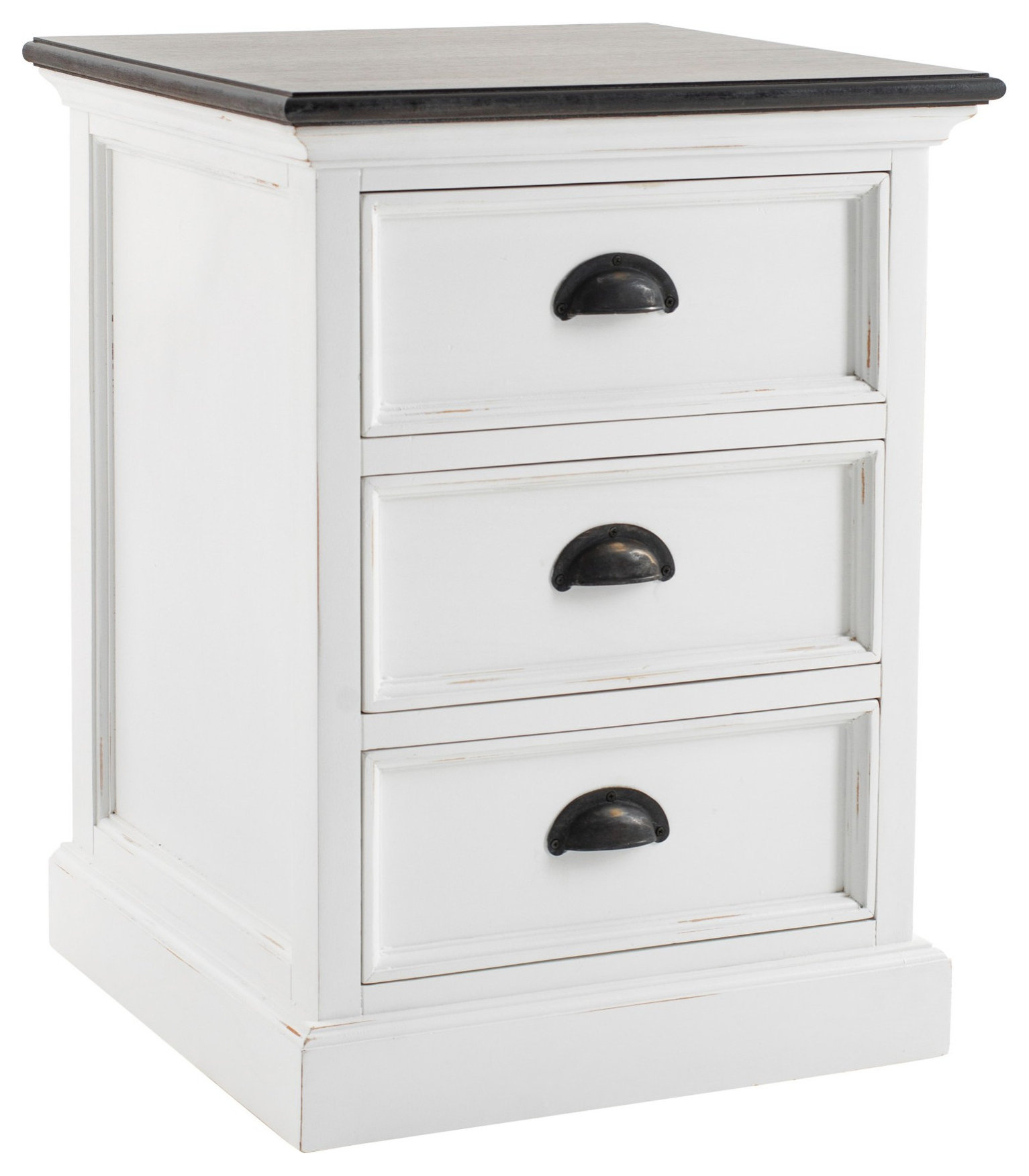 Distressed White and Deep Brown Three Drawer Nightstand - French ...