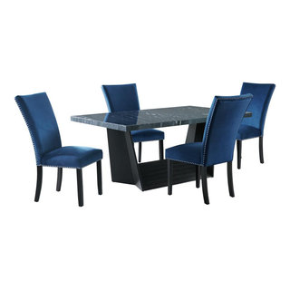 Dillon Standard Height Gray 5PC Dining Set-Table & Four Velvet Chairs ...
