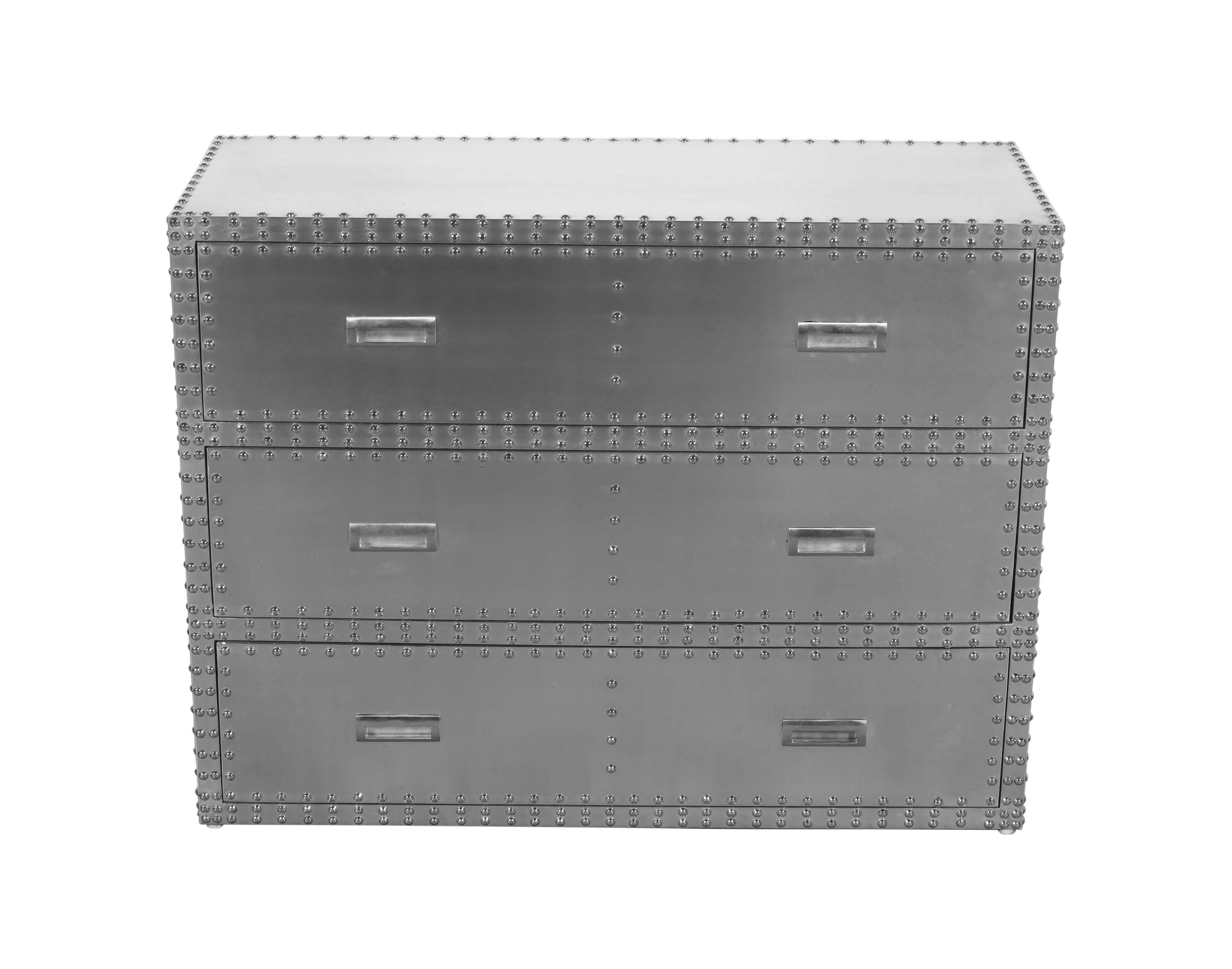 Pilot 3-Drawer Chest with Silver Aluminum Cladding and Decorative Nails ...