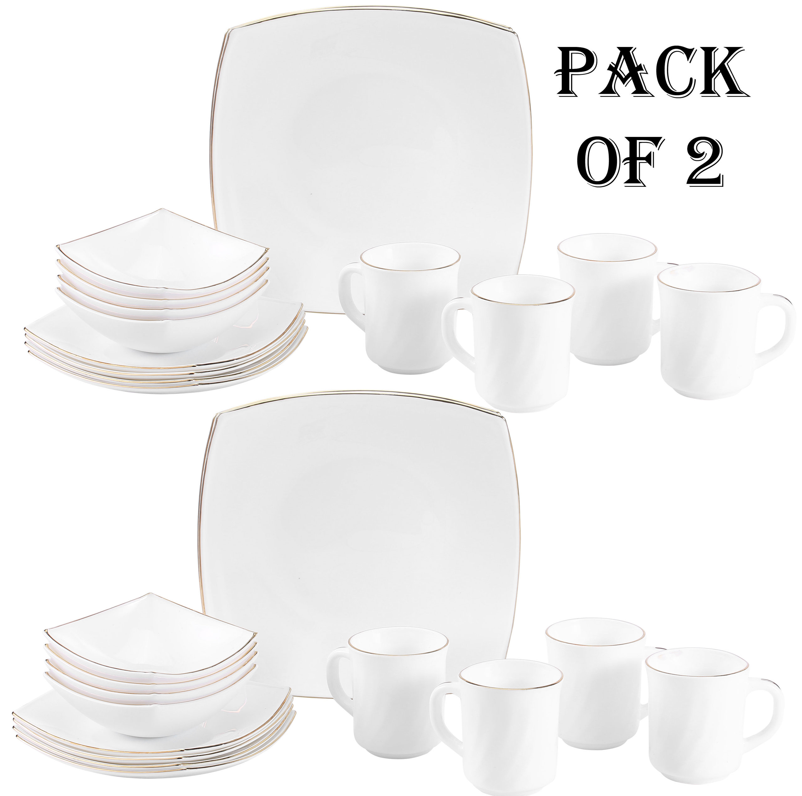 Matashi 32-Piece Opal Glassware Dinner Set Break/Freeze Resistant, Gold ...