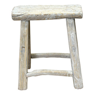 Rustic Raw Rough Wood Grain Rectangle Slim Stool Bench Side Table ...