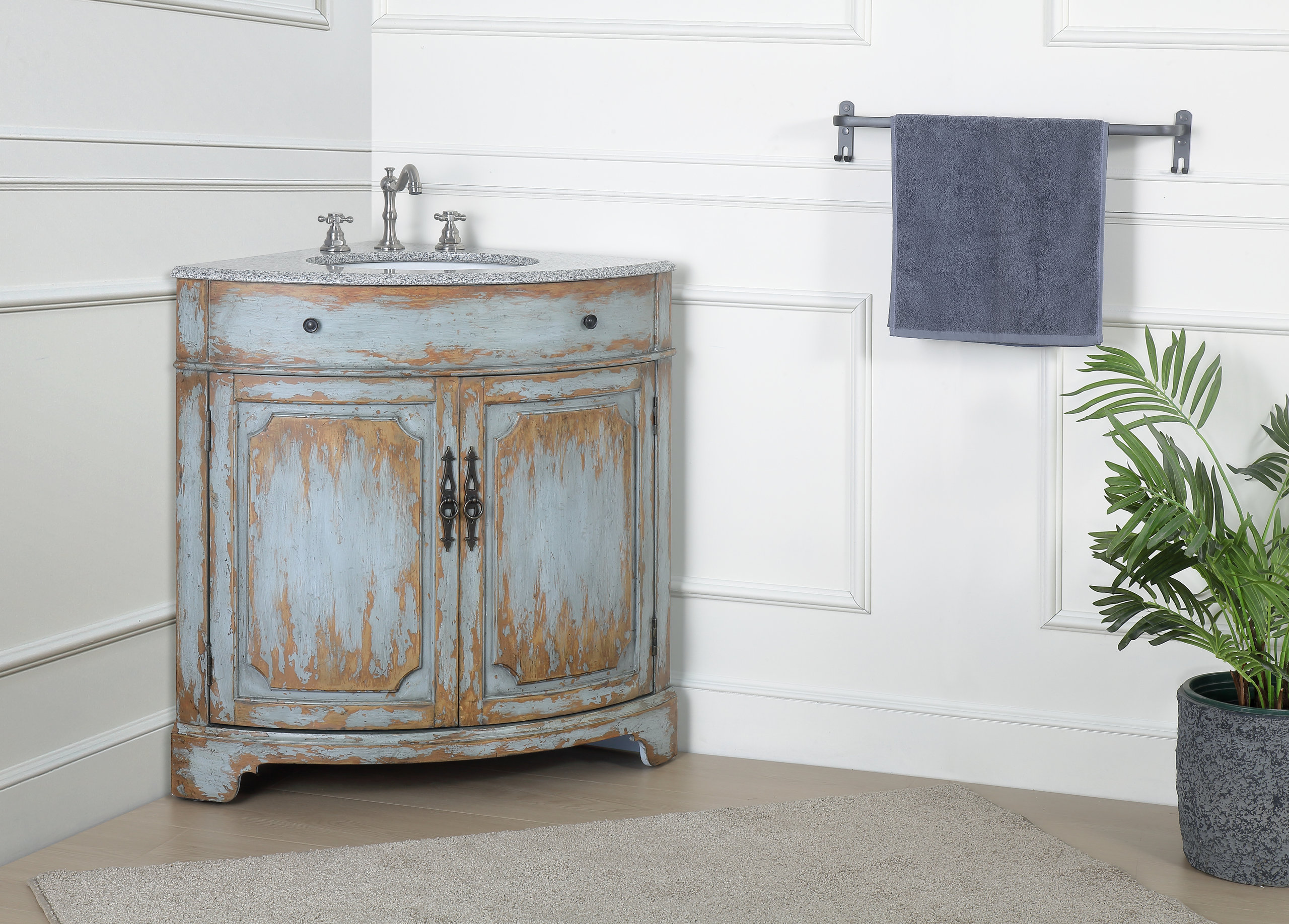 24" Triadsville Distressed Gray Corner Bath Sink Vanity - Farmhouse ...