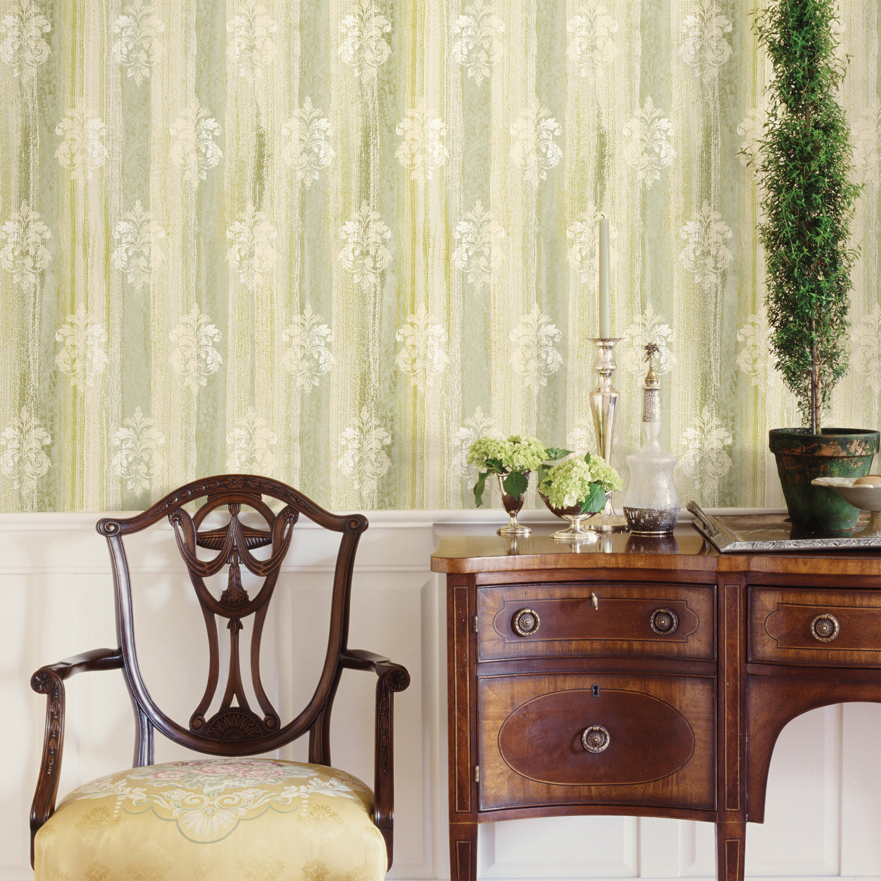 Alison Green Damask Motif Wallpaper, Sample - Contemporary - Wallpaper ...
