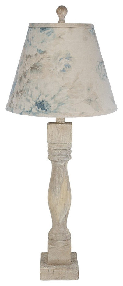 Rustic Pale Blue and Taupe Oversized Floral Table Lamp - French Country ...