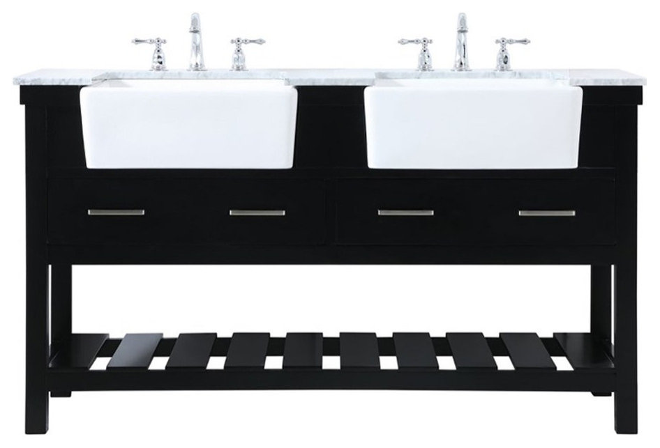Elegant Decor Clement 60" Wood Double Bathroom Vanity in Black ...